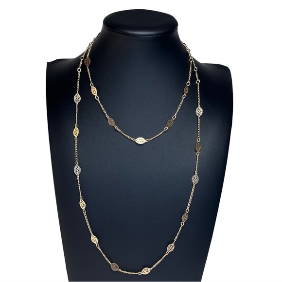 Jewelry | Golden Stationed Leaf Opera Chain Necklace 384 | Poshmark